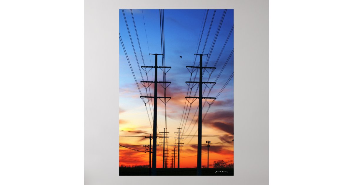Power Line Sunset Poster Print | Zazzle