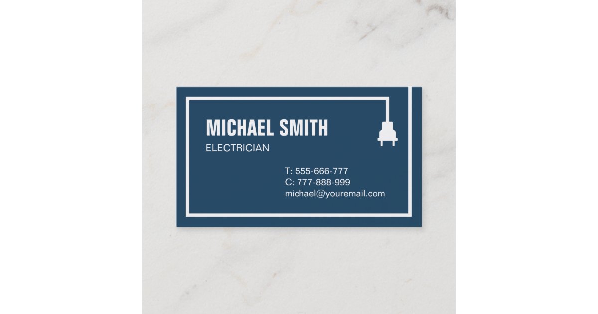 Power Plug Wire Border Electrician Dark Blue Business Card | Zazzle