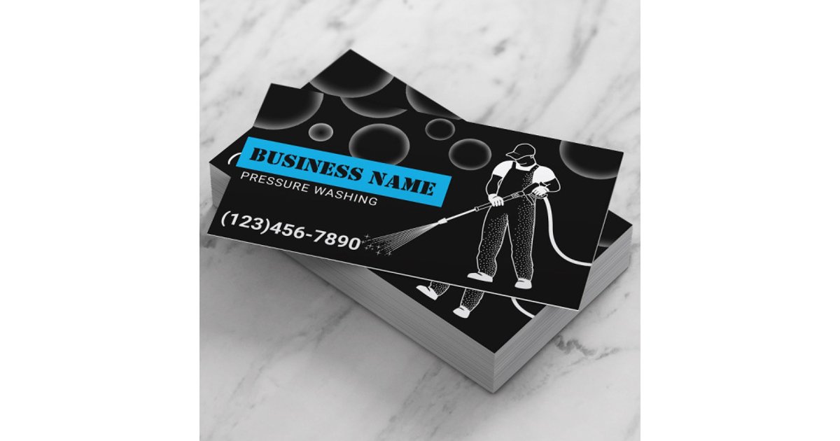 Power Wash Pressure Washing Black & Blue Cleaning Business Card | Zazzle