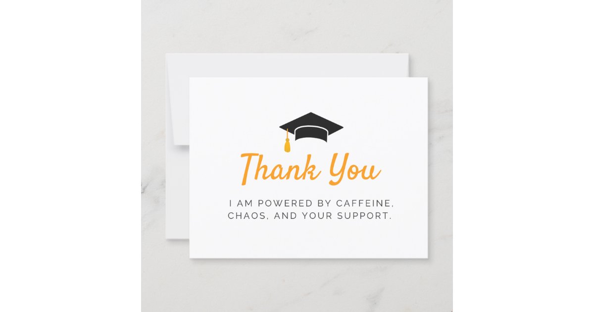 Powered by Caffeine Graduation Thank You Card | Zazzle