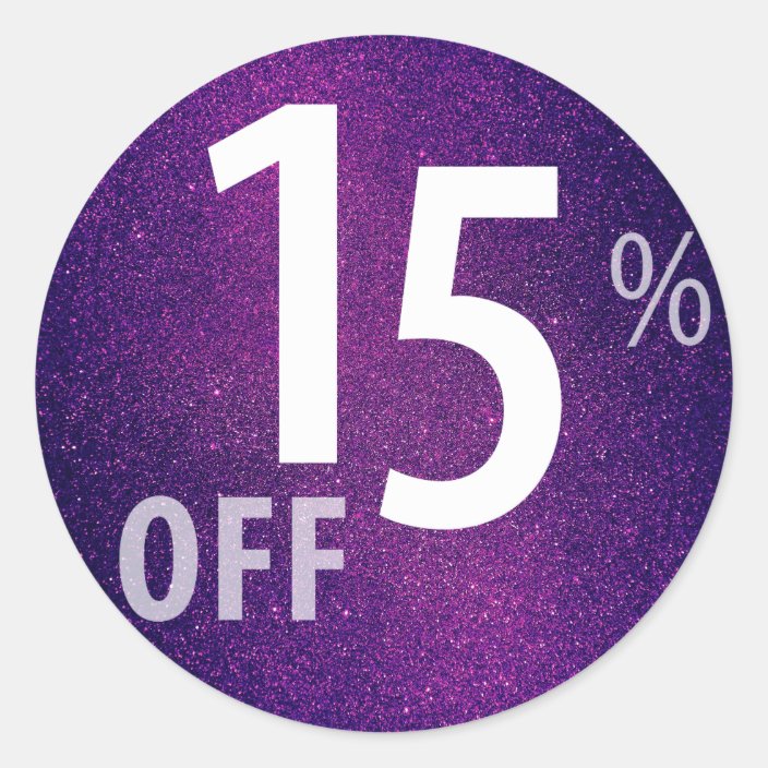 Powerful 15 OFF SALE Sign Purple Glitter Classic Round Sticker Powerful 15 OFF SALE Sign Purple Glitter Classic Round Sticker
