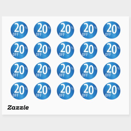 Powerful 20% OFF SALE Sign | Blue Glitter Classic Round Sticker | Zazzle