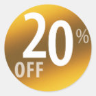20 percent sale discount stickers, white and red classic round sticker ...