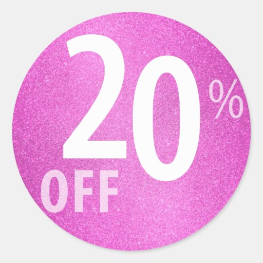 Powerful 20% OFF SALE Sign | Pink Glitter Classic Round Sticker ...