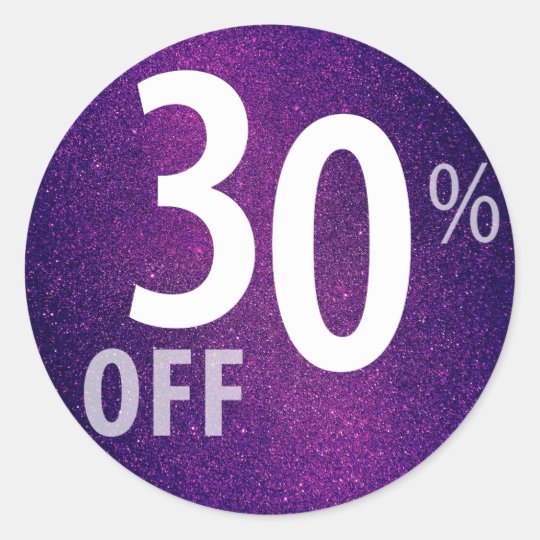 Powerful 30% OFF SALE Sign | Purple Glitter Classic Round Sticker ...
