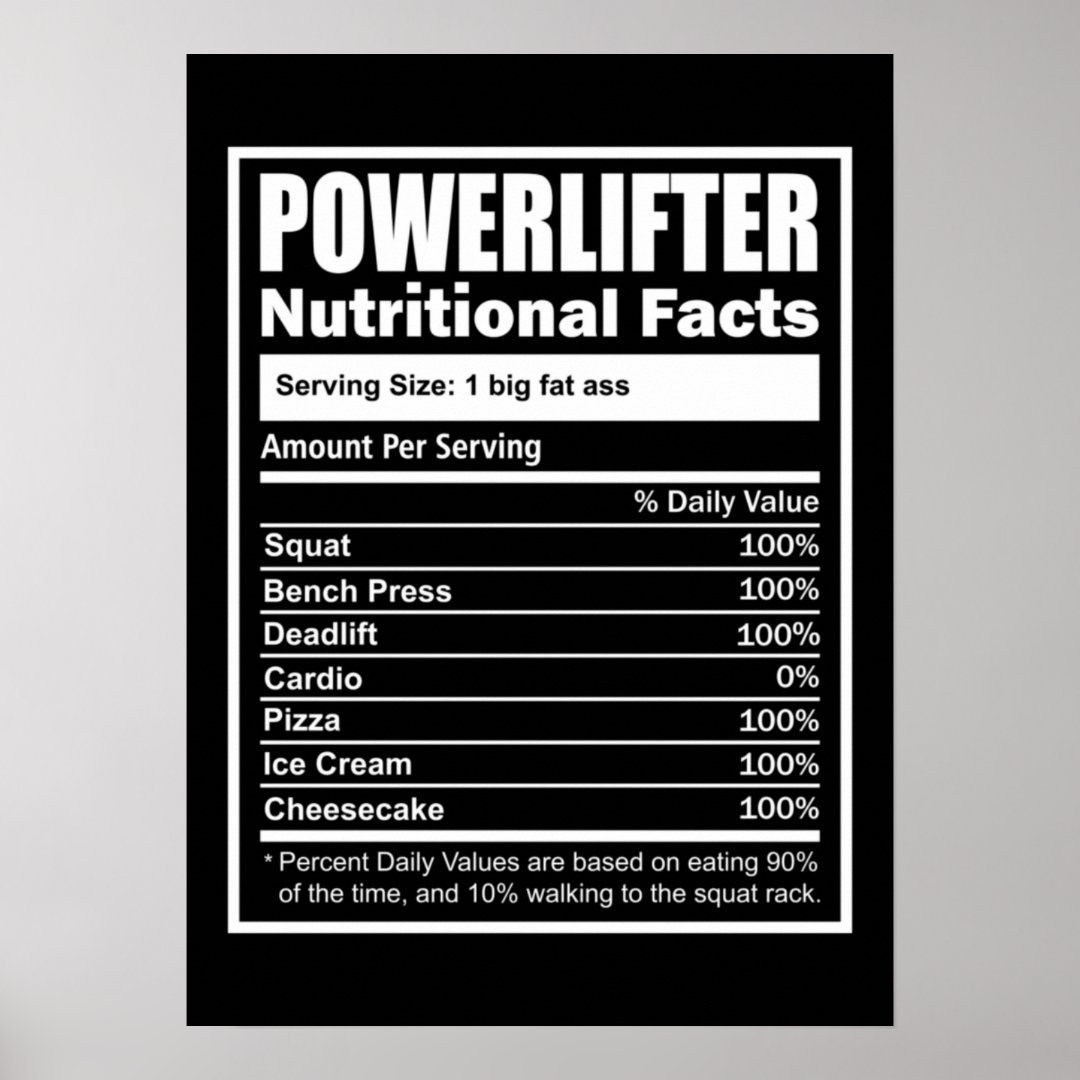 Powerlifter Nutritional Facts, Funny Powerlifting Poster | Zazzle