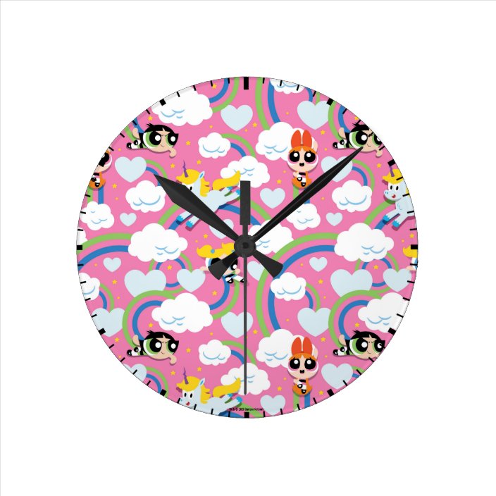 Powerpuff Girls & Donny Rainbow Pattern Round Clock | Zazzle.com