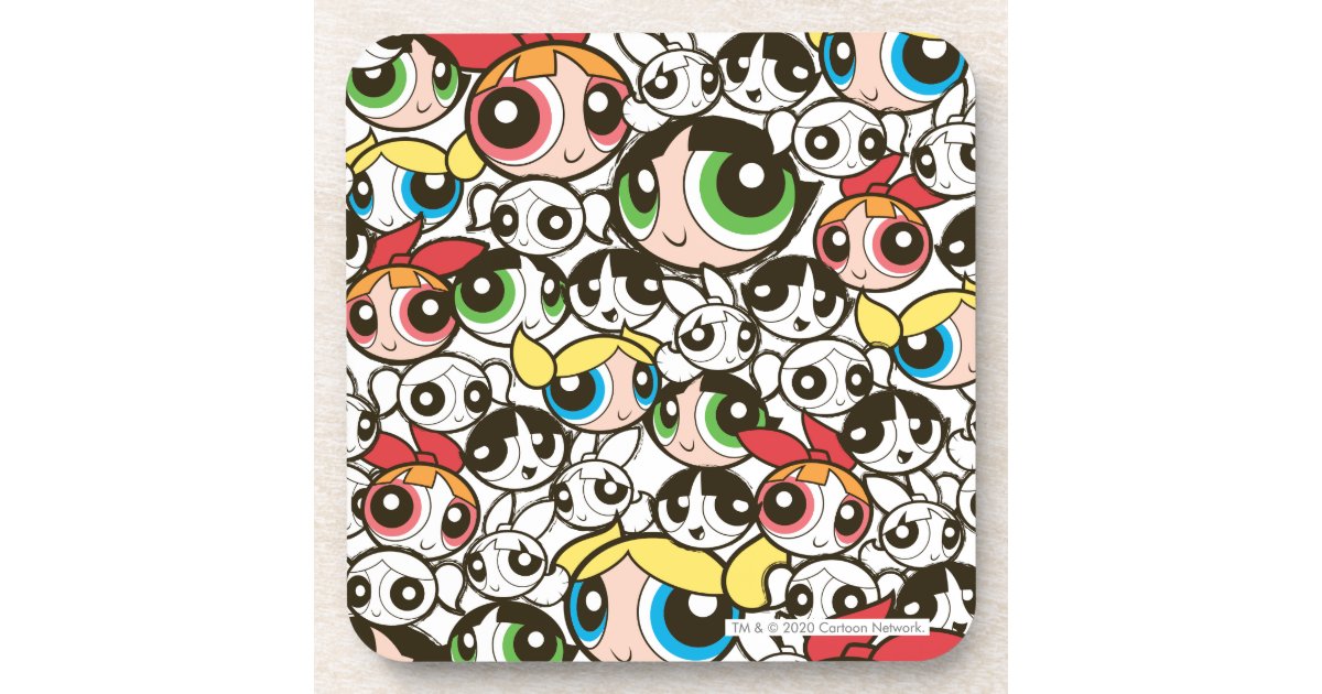Powerpuff Girls Face Pattern Beverage Coaster | Zazzle