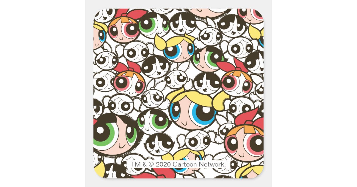 Powerpuff Girls Face Pattern Square Sticker | Zazzle