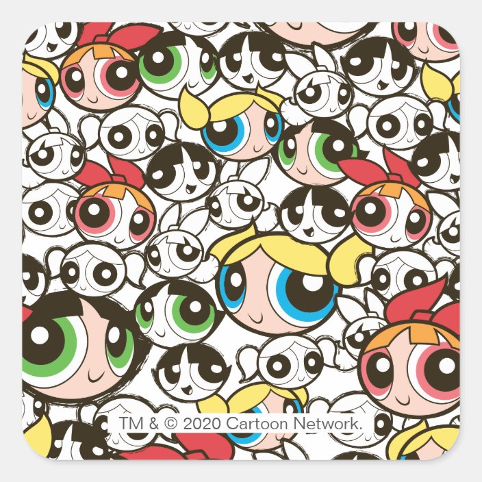 Powerpuff Girls Face Pattern Square Sticker | Zazzle.com