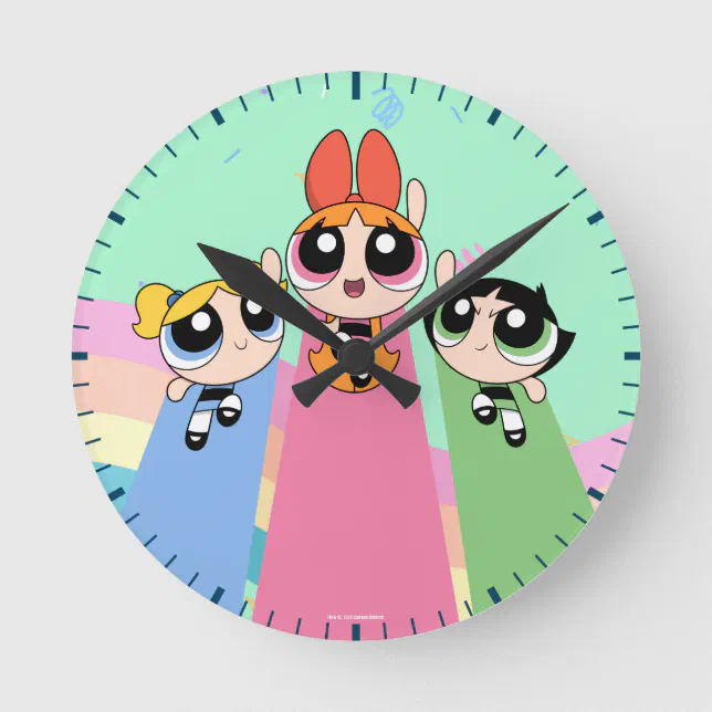 Powerpuff Girls Fly High Round Clock | Zazzle