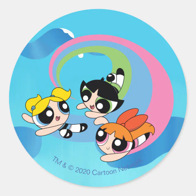 Powerpuff Girls Fly Through The Sky Classic Round Sticker | Zazzle