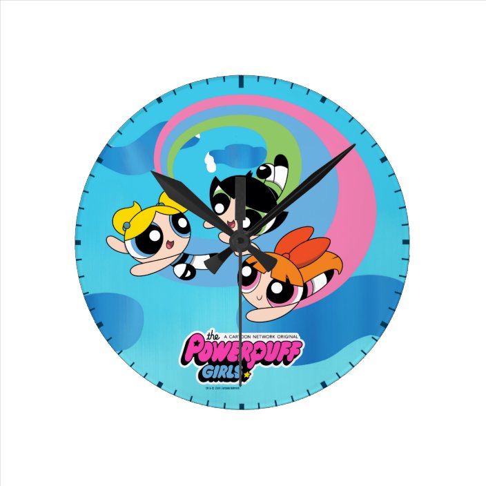 Powerpuff Girls Fly Through The Sky Round Clock | Zazzle.com