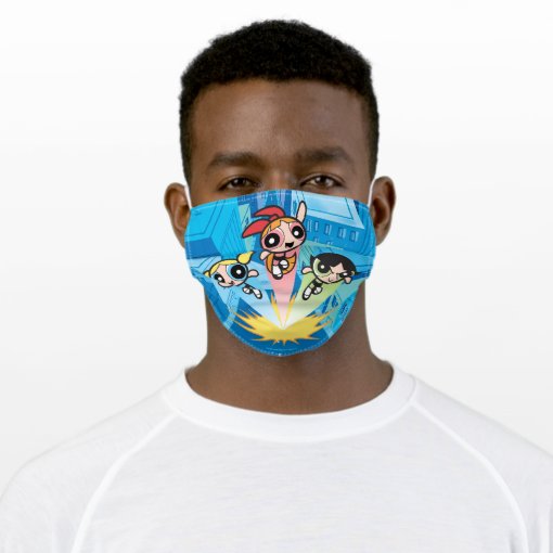 Powerpuff Girls Launch Into The Air Adult Cloth Face Mask | Zazzle