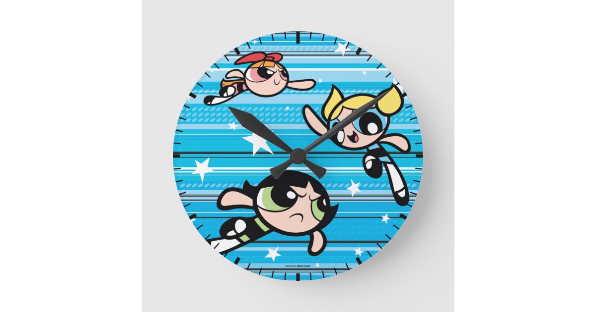 Powerpuff Girls Star Pattern Round Clock | Zazzle