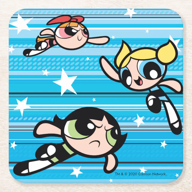 Powerpuff Girls Star Pattern Square Paper Coaster | Zazzle