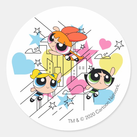Powerpuff Girls Townsville Pattern Classic Round Sticker | Zazzle.com