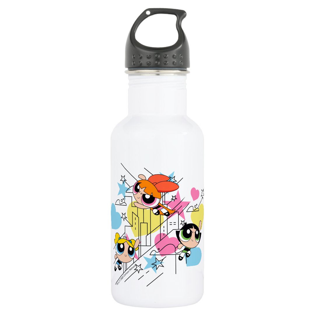 Powerpuff Girls Townsville Pattern Stainless Steel Water Bottle | Zazzle