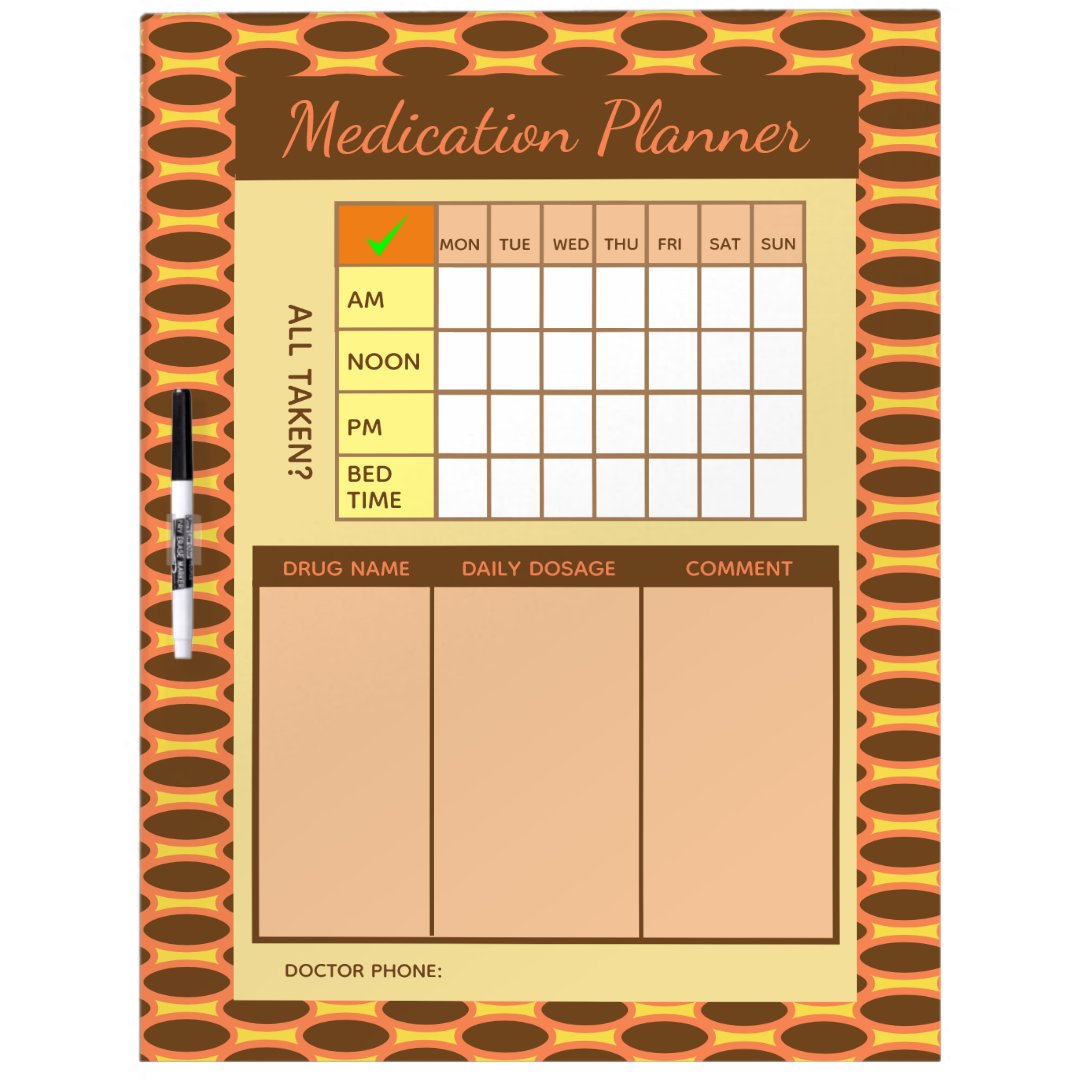 Practical Medication Planner Retro Style Dry Erase Board | Zazzle