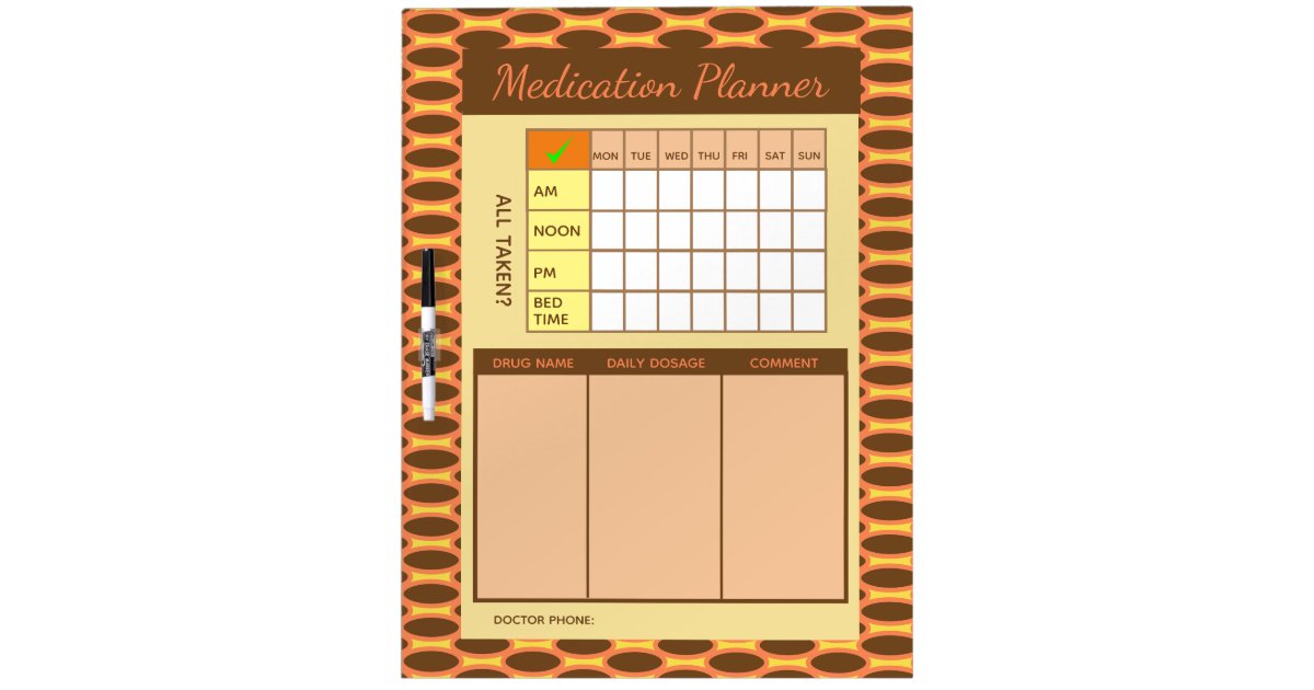 Practical Medication Planner Retro Style Dry Erase Board | Zazzle