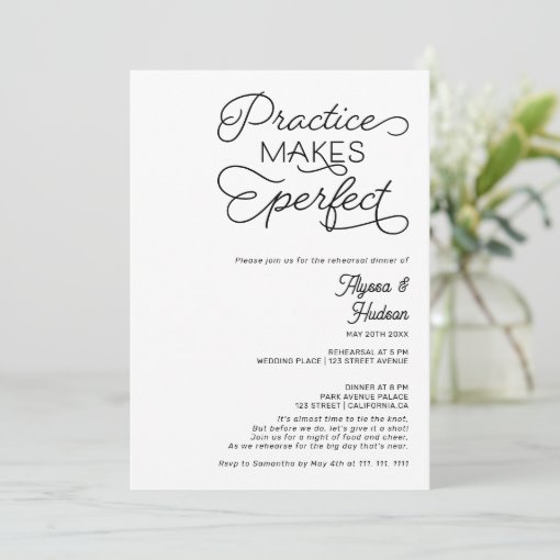 Practice perfect white wedding rehearsal dinner invitation | Zazzle
