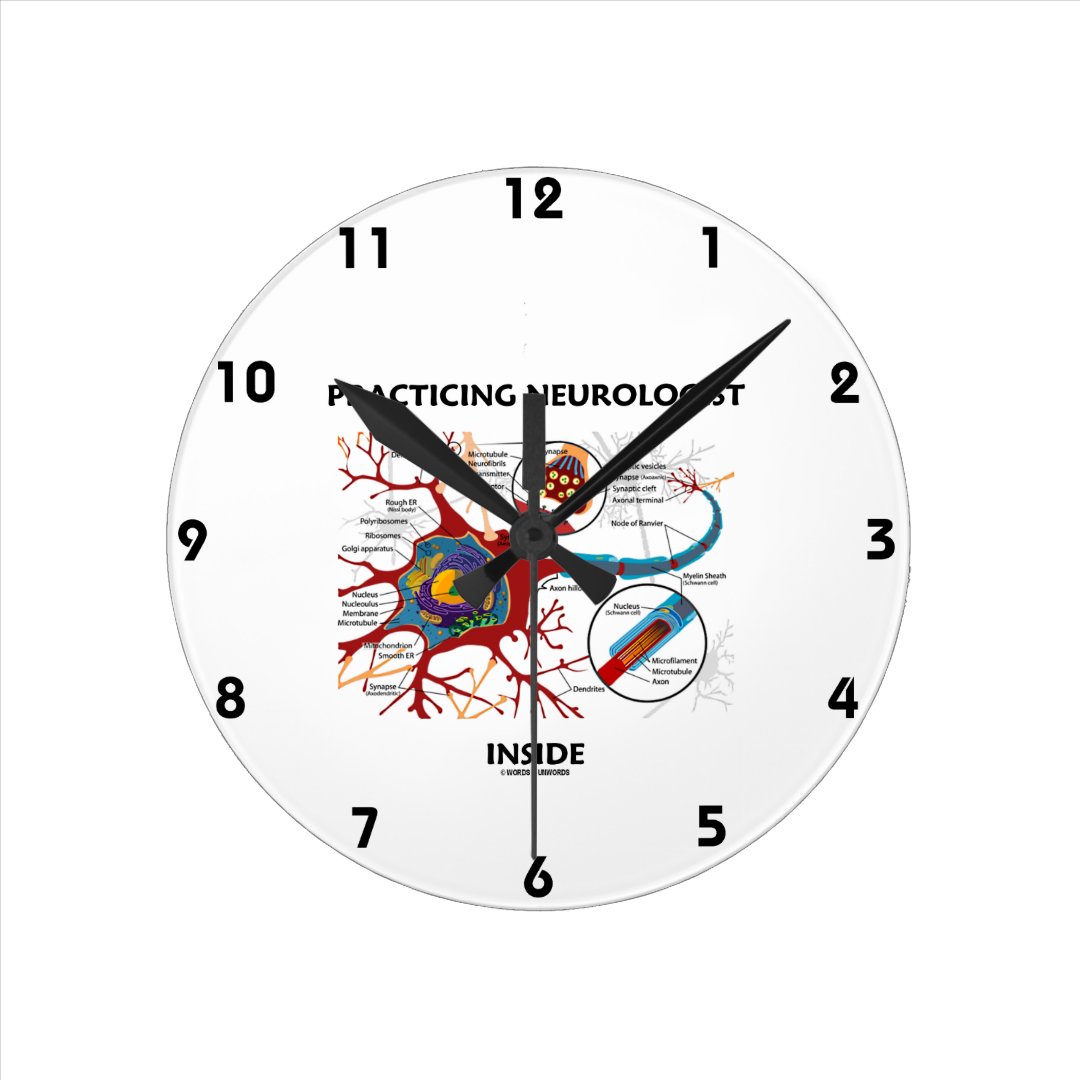 Practicing Neurologist Inside (Neuron Synapse) Round Clock | Zazzle