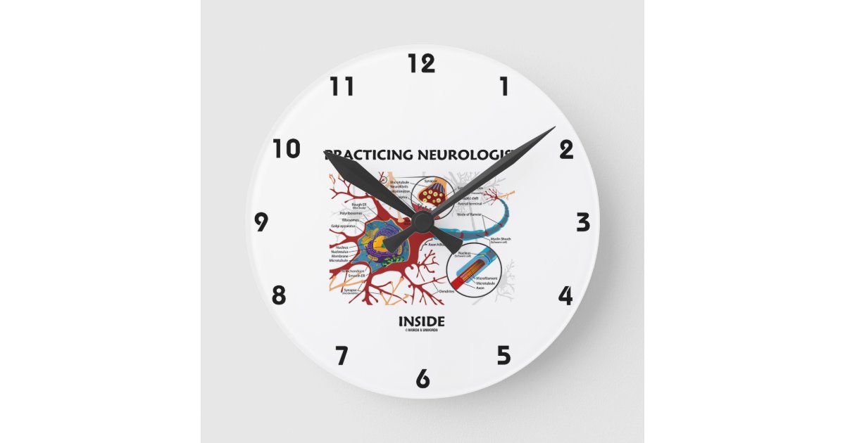 Practicing Neurologist Inside (Neuron Synapse) Round Clock | Zazzle