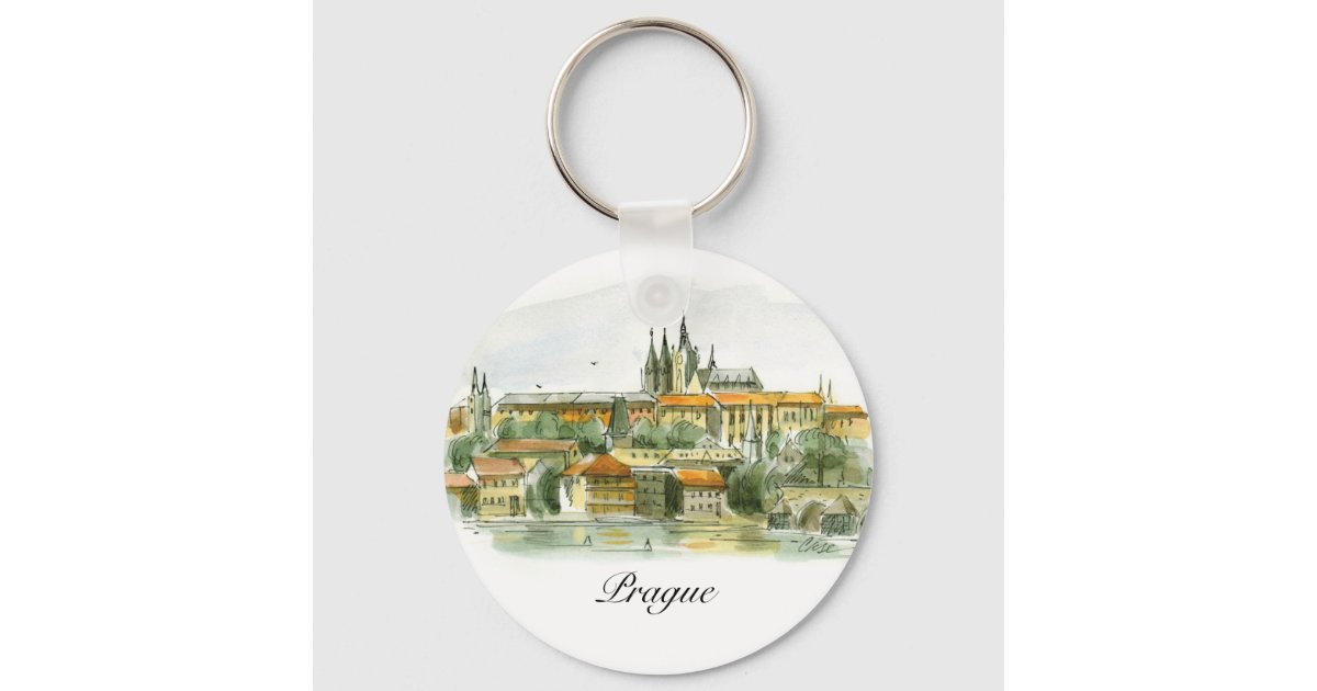 Prague Castle basic button key chain | Zazzle