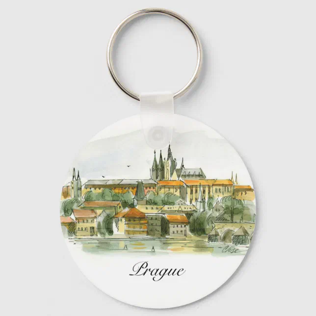 Prague Castle basic button key chain | Zazzle