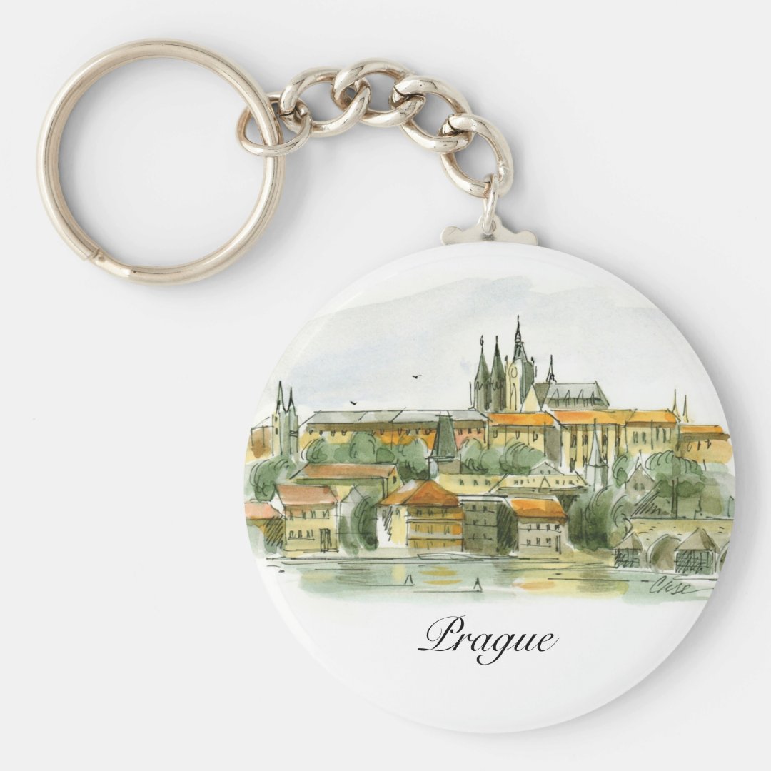 Prague Castle basic button key chain | Zazzle