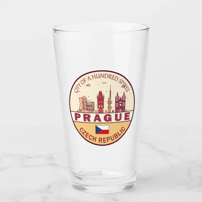Prague Czech Republic City Skyline Emblem Glass | Zazzle