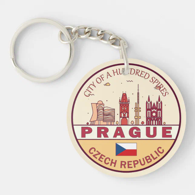 Prague Czech Republic City Skyline Emblem Keychain | Zazzle