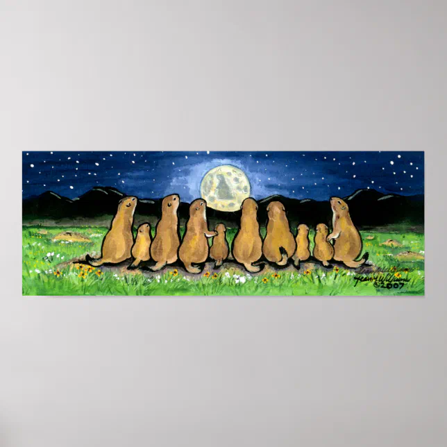 Prairie Dog Family and Moon Poster Navy Night | Zazzle