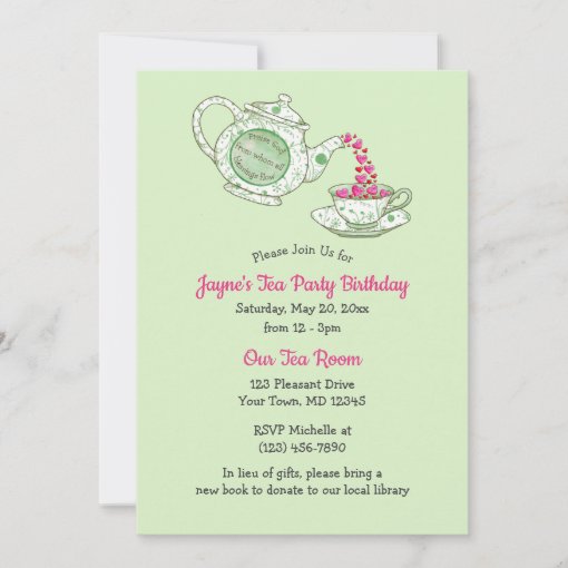Praise God Green Teapot with Scripture Tea Party Invitation | Zazzle