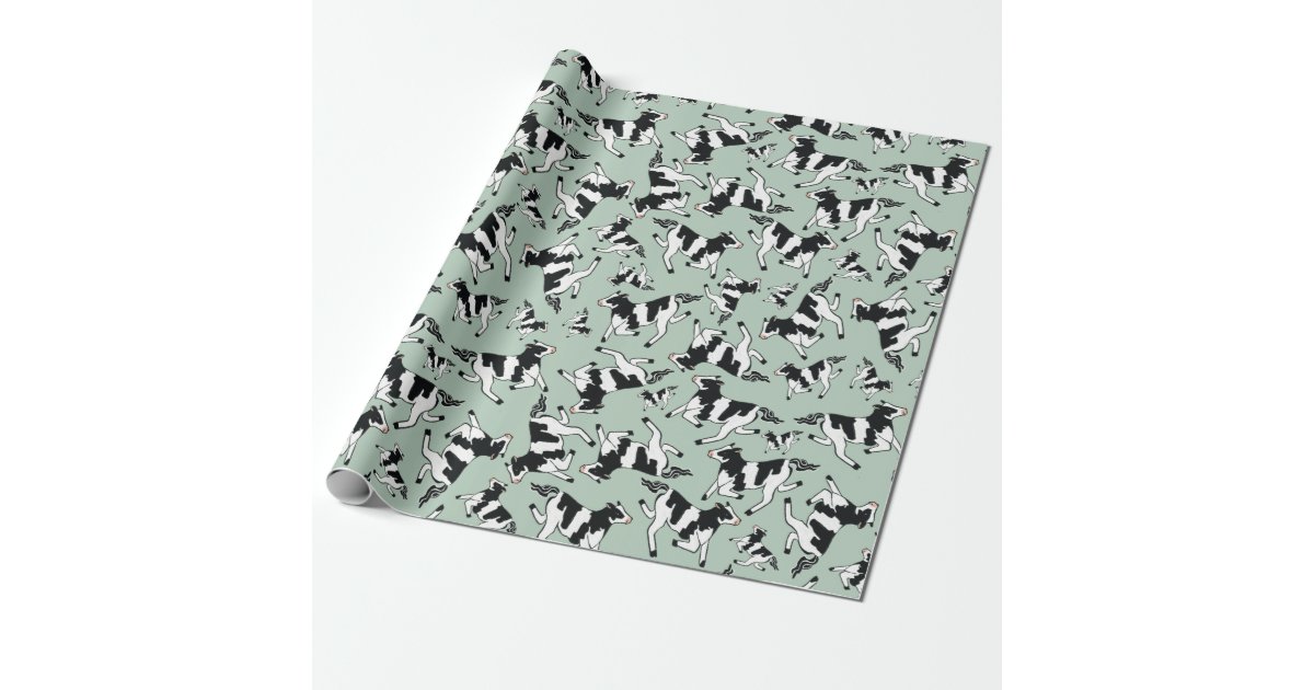 Prancing Cows Green Wrapping Paper | Zazzle