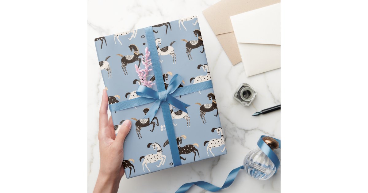 Prancing Folk Art Circus Horses All Occasion Wrapping Paper | Zazzle