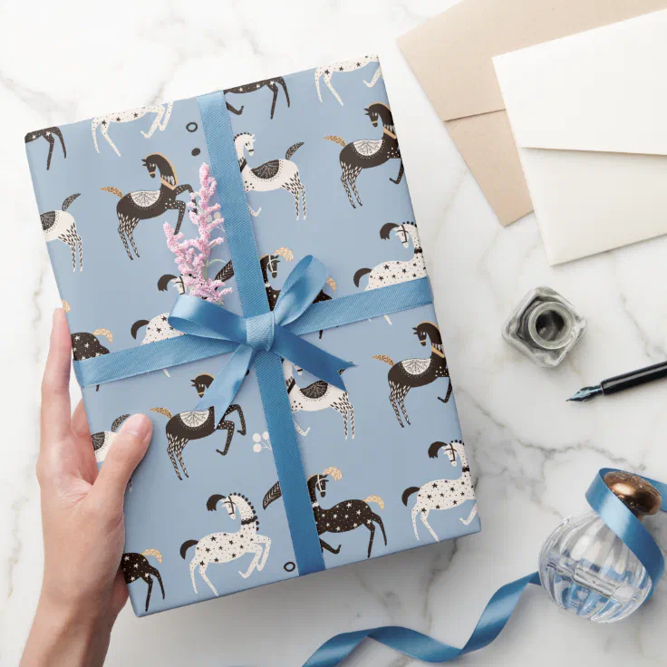 Prancing Folk Art Circus Horses All Occasion Wrapping Paper | Zazzle