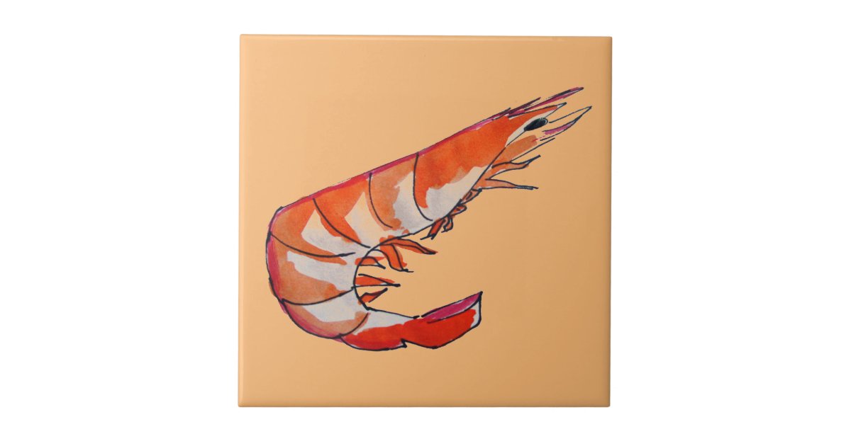 Prawn shrimp seafood kitsch art ceramic tile | Zazzle