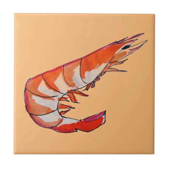 Prawn shrimp seafood kitsch art ceramic tile | Zazzle
