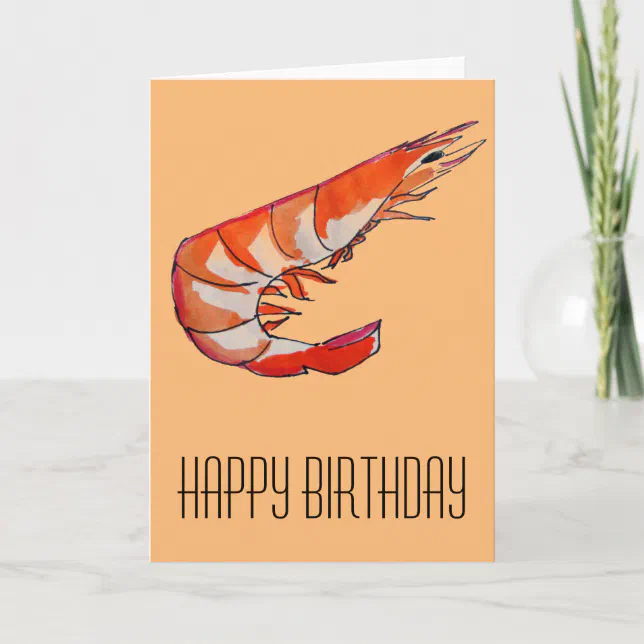 Prawn shrimp seafood kitsch birthday card | Zazzle