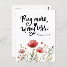 Pray More Worry Less Inspirational Quote Bible Postcard | Zazzle