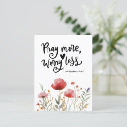 Pray More Worry Less Inspirational Quote Bible Postcard | Zazzle