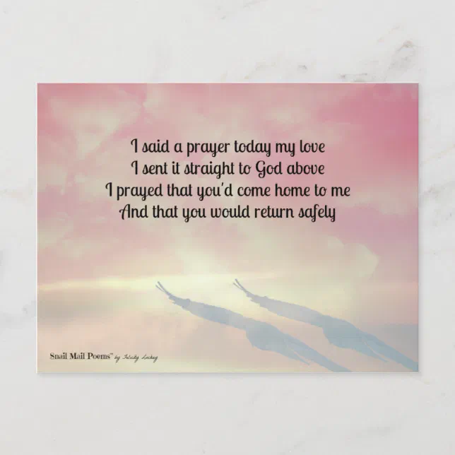Prayer and a Poem for Your Safe Return Postcard | Zazzle