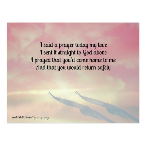 Prayer and a Poem for Your Safe Return Postcard | Zazzle