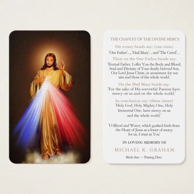 Prayer Card Funeral | Divine Mercy Chaplet 01 | Zazzle