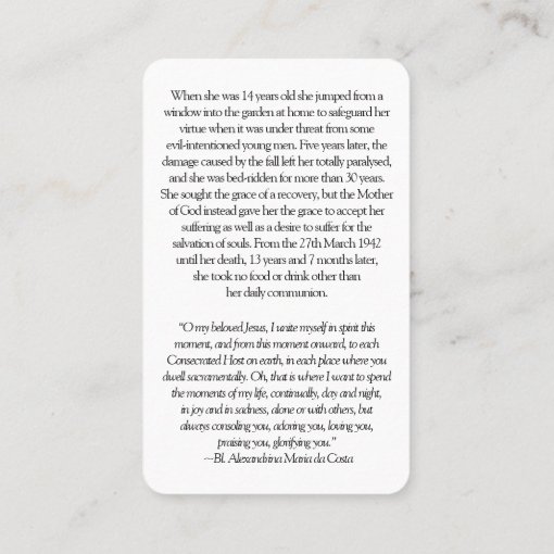 Prayer Cards Saints | Blessed Alexandrina 1 | Zazzle