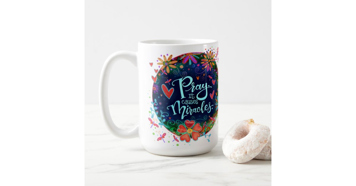 Prayer Causes Miracles Blue Pretty Floral Irelyn Coffee Mug | Zazzle