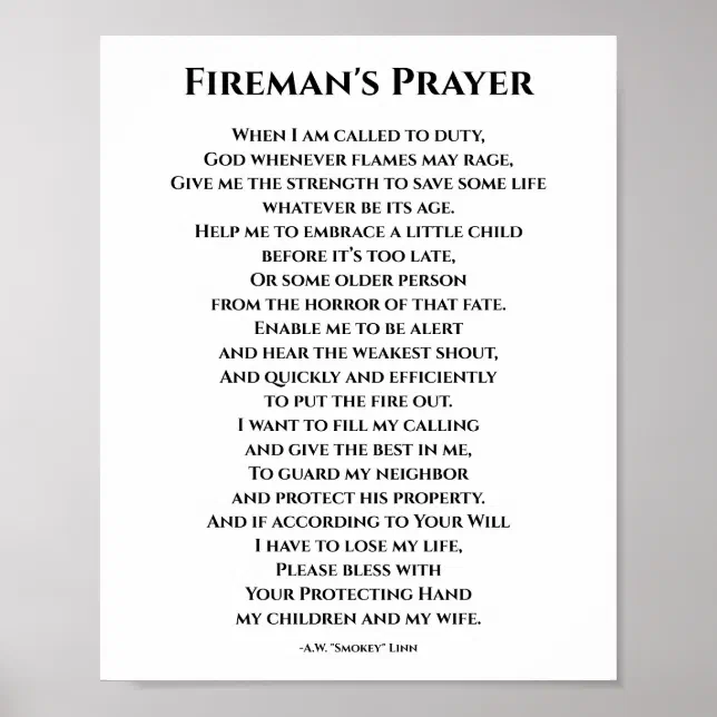 Prayer For A Fireman - Our Heroes Poster | Zazzle