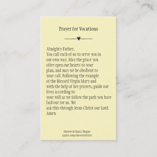 Prayer for Vocations Holy Card | Zazzle