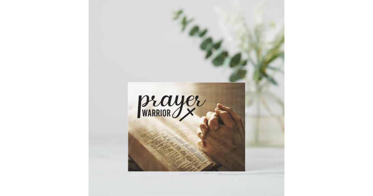 PRAYER WARRIOR Praying Hands Bible Christian Cross Postcard | Zazzle